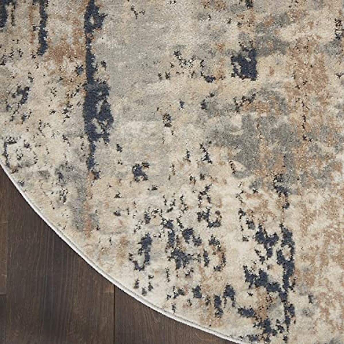 Nourison Concerto Beige/Grey 7'10" x roundArea Rug, Abstract, Distressed, Easy Cleaning, Non Shedding, Bed Room, Living Room, Dining Room, Kitchen, (8' Round)