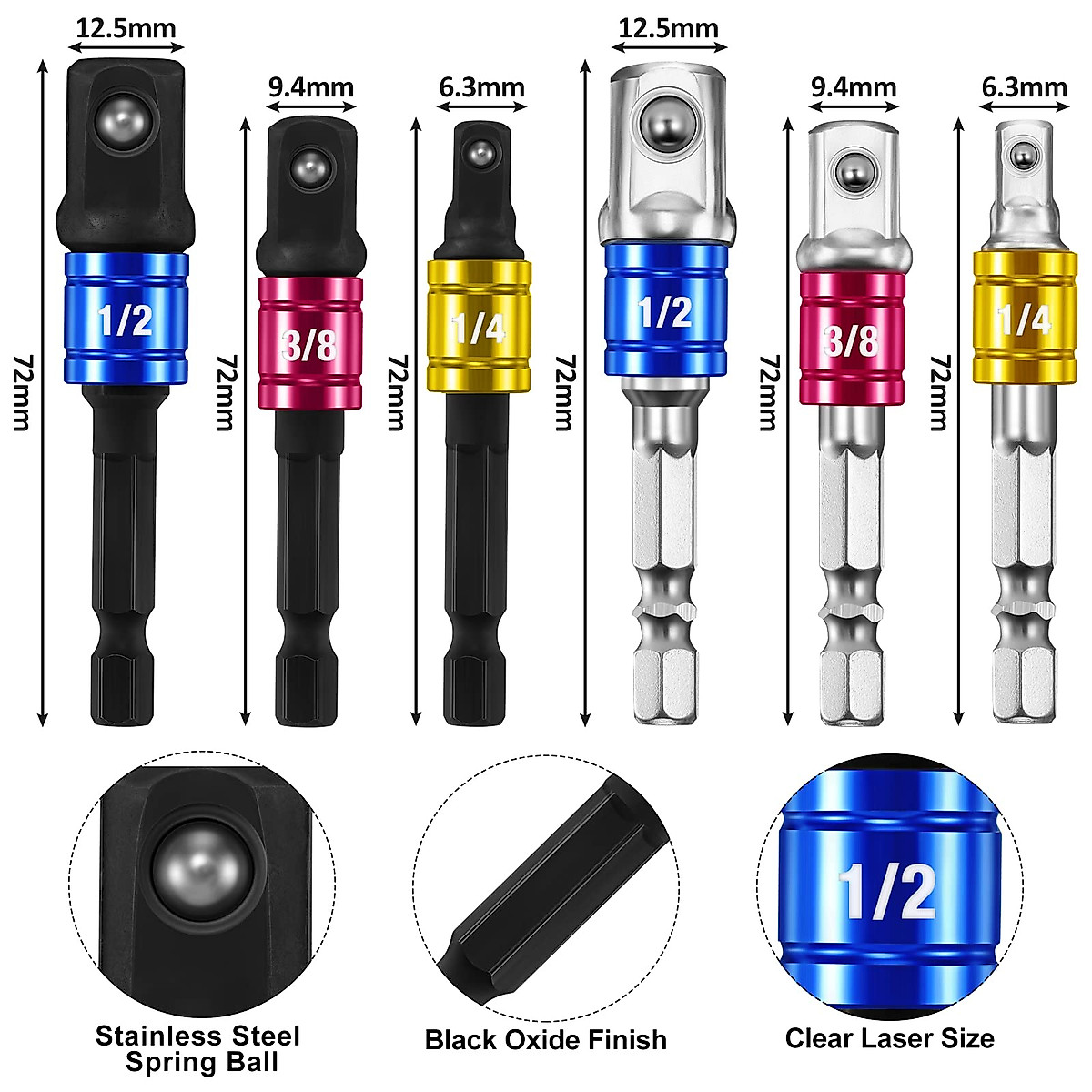 10 Pcs Drill Bit Sockets Adapter Extension Set Including Power Drill Adapters 360 Degree Rotatable Hex Shank Drill Adapters 105 Degree Angle Screwdriver Drill Bit for Household Workplace Industry