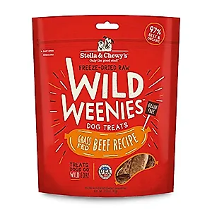 Stella & Chewy’s Freeze-Dried Raw Wild Weenies Dog Treats – All-Natural, Protein Rich, Grain Free Dog & Puppy Treat – Great for Training & Rewarding – Grass-Fed Beef Recipe – 3.25 oz Bag