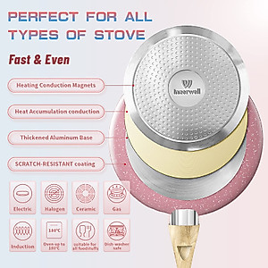 Nonstick Cookware Sets, 8 Piece Pots and Pans Set, Granite Stone Non Stick Frying Pan Set with Stay Cool Handles, Pink kitchen Sets 100% PFOA-Free, Toxin-Free, Induction Compatible