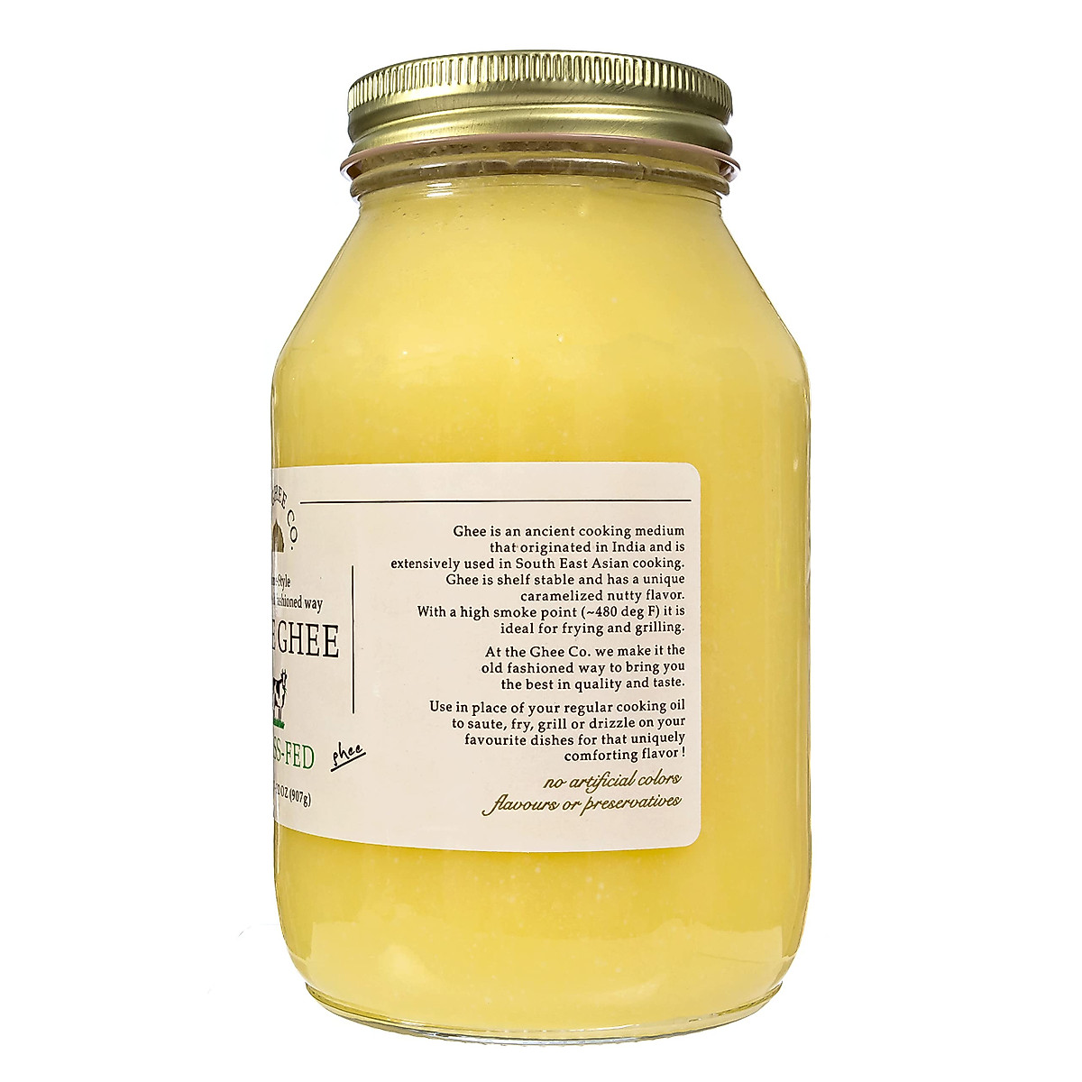 The Ghee Co. - 32 Fl Oz, Grass Fed Ghee, Non GMO, Kosher and Halal, Paleo & Keto friendly, Lactose & Casein Free, Made homestyle, Glass jar