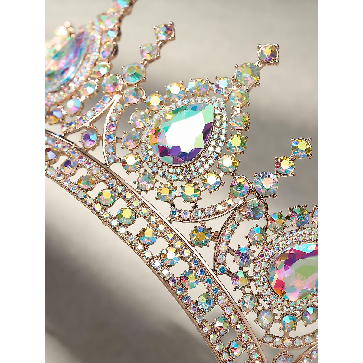 SWEETV Rose Gold Tiaras and Crowns for Women Iridescent Bridal Crown for Wedding Halloween Costume Hair Accessories for Photo Shoot Prom Birthday Party