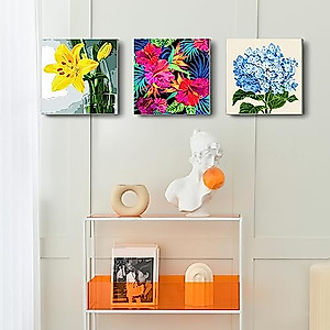 SupaDiya 4 Pack Flowers Framed Paint by Numbers for Adults Beginners, DIY Easy Acrylic Watercolors Number Painting Art with Framed Canvas for Home Wall Decor (8x8 inches)