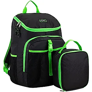 FUEL Top Loader Backpack with Lunch Box Combo – 18” Two Compartment Water Resistant Durable Adjustable Straps with Side Water Bottle Pockets 2 in 1 Set – Black