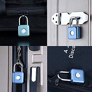 Fingerprint Padlock eLinkSmart Gym Padlock Locker Lock: Blue Metal Keyless Thumbprint Lock for Gym Locker School Locker Backpack Suitcase Luggage