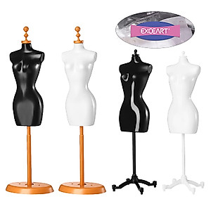 Mini Size Female Mannequin Torso, 4Pcs Mini Doll Dress Form Manikin Body with Base Stand for Sewing Dressmakers Dress Jewelry Display, Black&White, 25x7.5cm/9.82x2.95inch,(Mixed Style,Mini Size) MINI