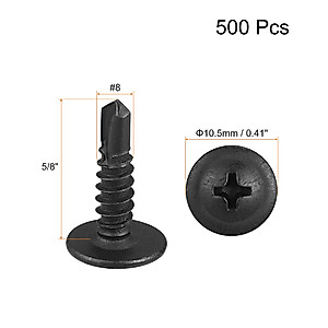 uxcell Phillips Head Self Tapping Screws, #8 x 5/8" Carbon Steel Self Drilling Sheet Metal Screw Black 500pcs