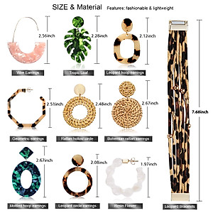 FIFATA Earrings Set for Women Hypoallergenic S925 Sterling Silver Post Earrings Rattan Acrylic Hoop Bohemian Statement Drop Dangle Earrings Fashion Jewelry Gift(9 pair)