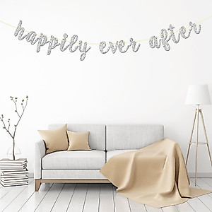 Silver Happily Ever After Banner,Wedding Sign,Engagement, Bridal Shower, Wedding, Bachelorette Party Decoration
