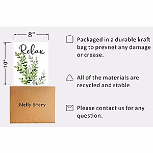 Nelly Story Relax Soak Unwind Breathe Green Leaf Bathroom Wall Decor Set of 4 Washroom Toilet Decor Botanical Art Prints Green Leaves Poster Green Bathroom Art Eucalyptus Wall Decor (8x10inch) Unframed
