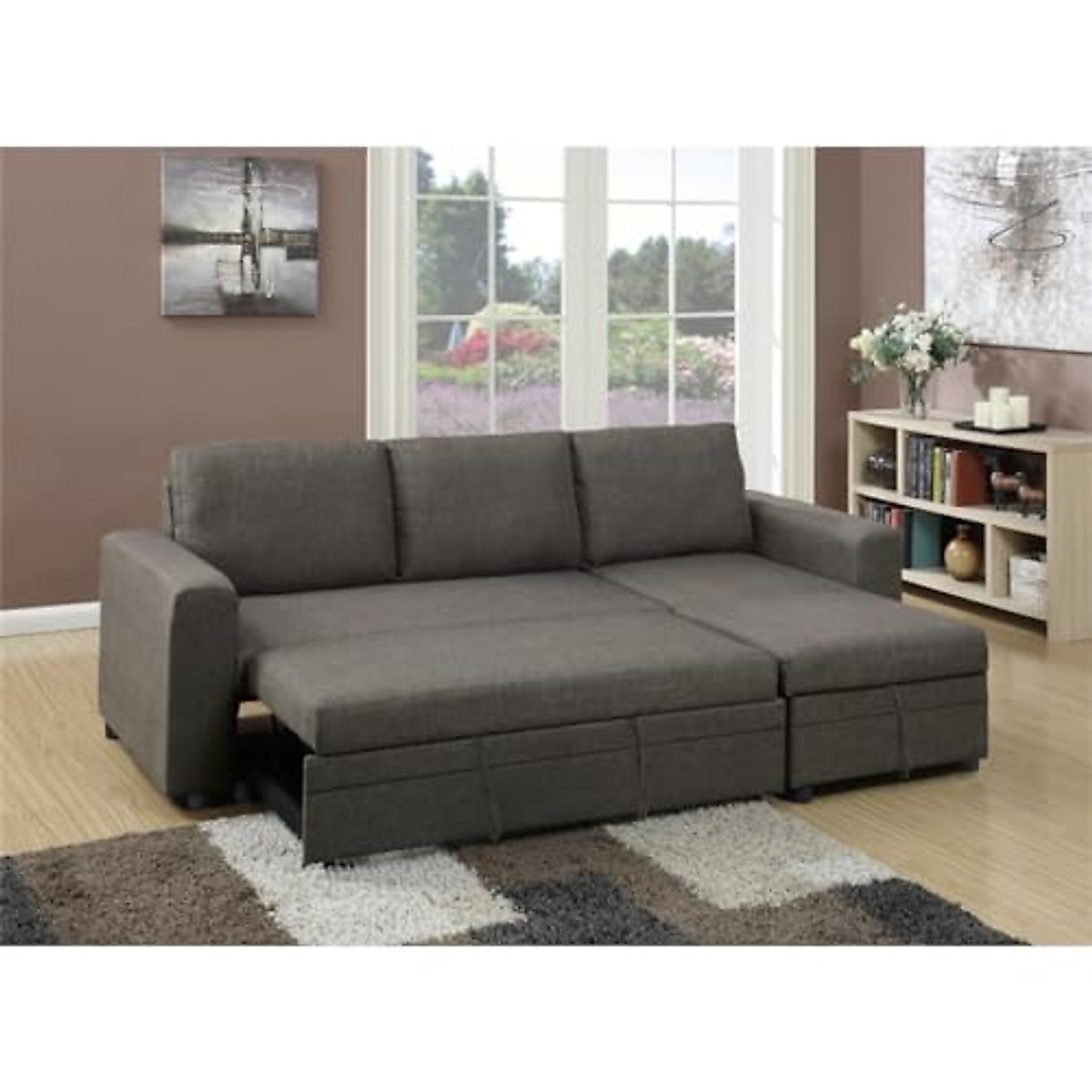 APAINI Convertible Sectional Sofa Ash Black Pull Out Bed Couch Storage Chaise Reversible Living Room Furniture Lounge (Color : E, Size : As Shown)