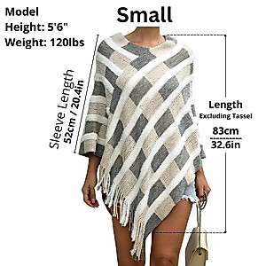 DAVLINA Chic Cardigan Poncho | Soft and Comfortable Lightweight Cardigan Poncho | Cute and Stylish Shawl (Standard, Gray White Varicolored)