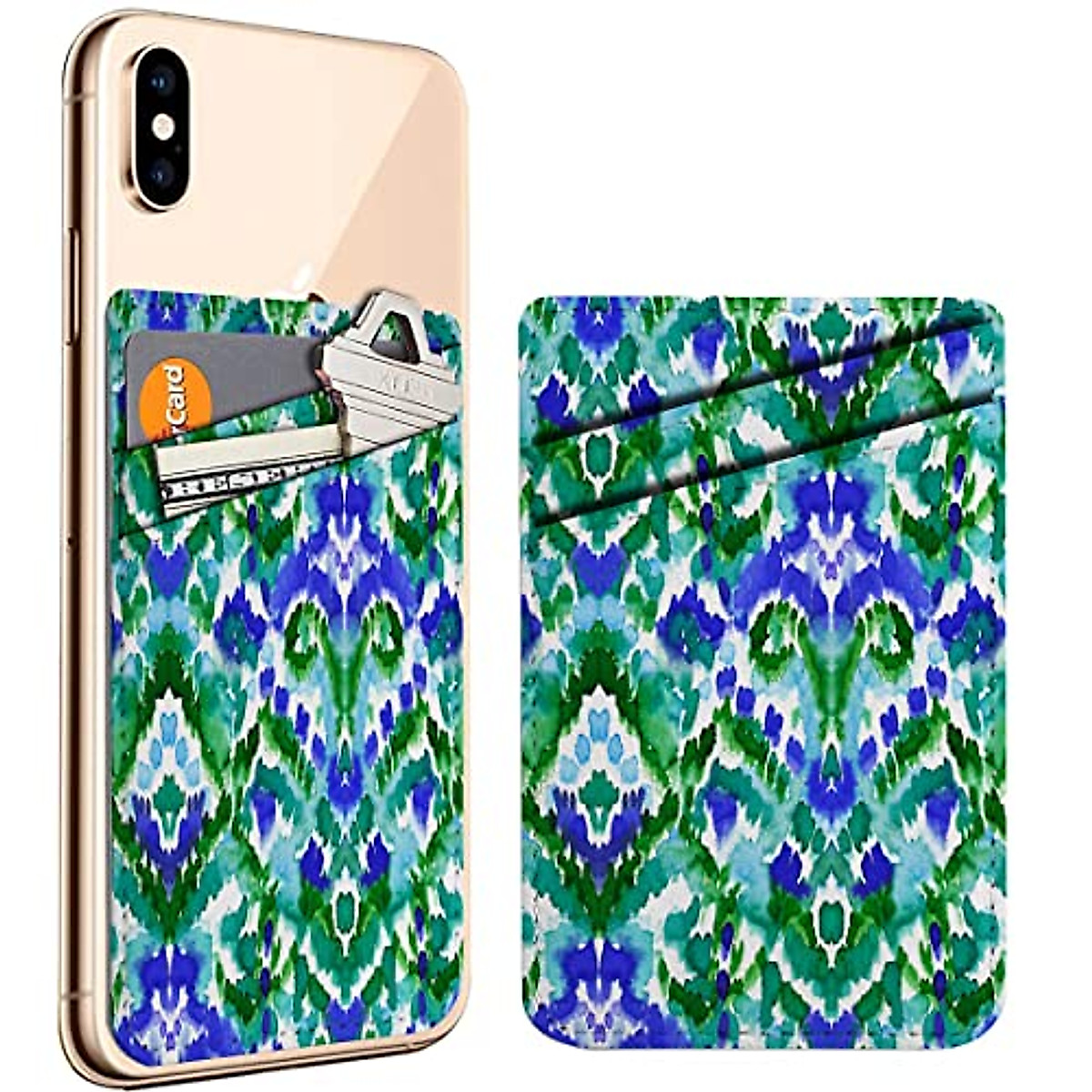 Diascia Pack of 2 - Cellphone Stick on Leather Cardholder ( Ethnic Ikat Shades Pattern Pattern ) ID Credit Card Pouch Wallet Pocket Sleeve