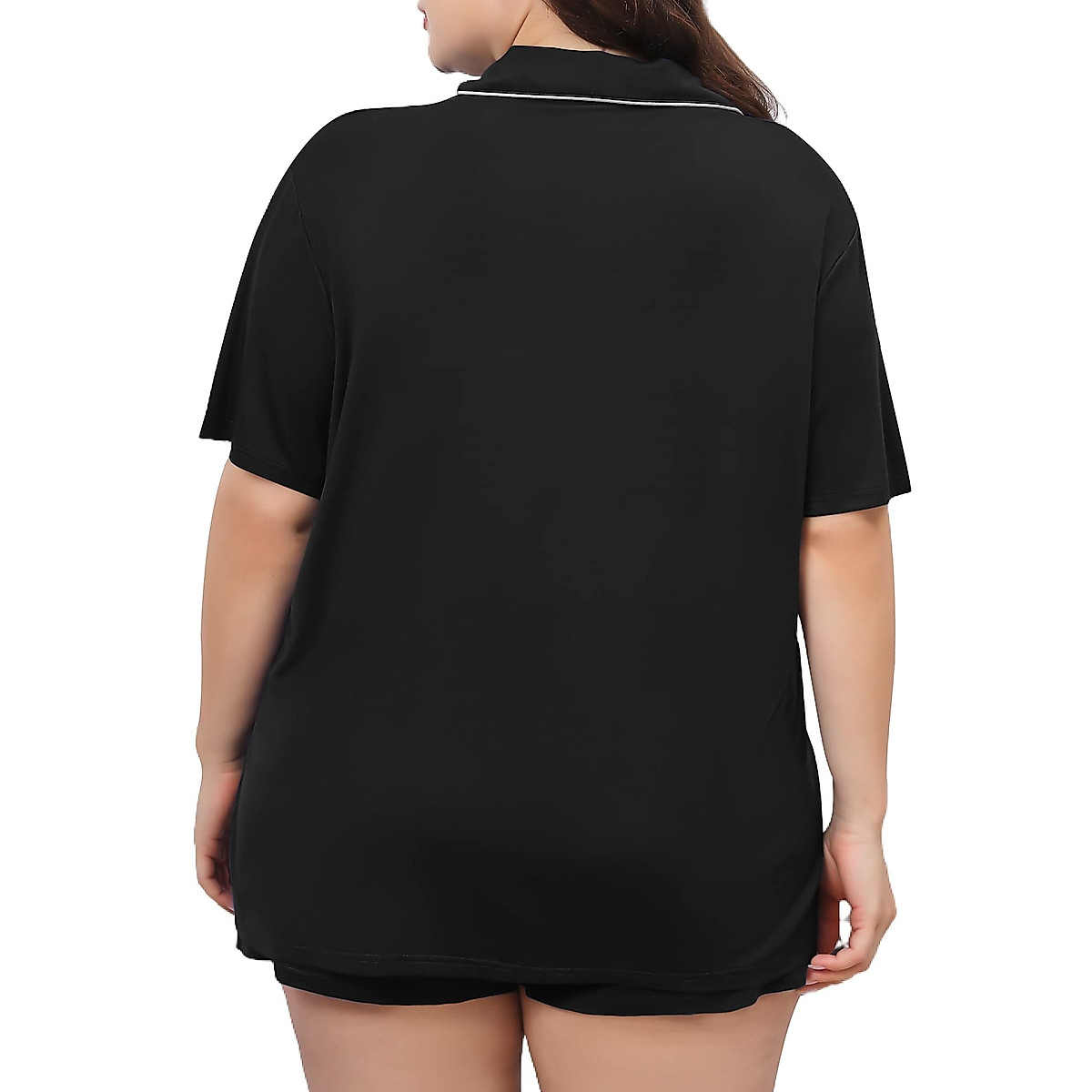 SWOMOG Women's Plus Size Pajamas Set Button Down Tops Short Sleeve Sleepwear Soft Pajama Shorts 2 Pcs Lounge Sets With Pocket Black