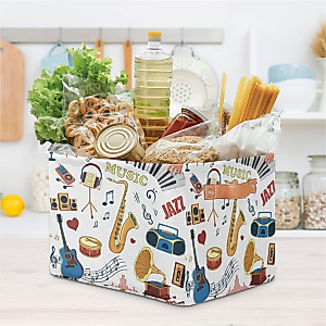 Musical Instruments Storage Basket Cube Piano Guitar Large Toys Storage Box Bin with Handle Collapsible Closet Shelf Cloth Organizer for Nursery Bedroom,15x11x9.5 in,1 Pack