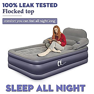 A-ER-FA Twin XL Size Air Mattress with Headboard , 3 Mins Quick Inflation/Deflation Inflatable Airbed , 20 Inches High Blow Up Bed with Comfortable Flocked Top for Home Guest Travel Camping (Twin XL)