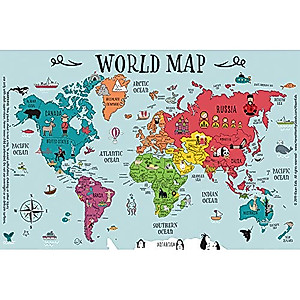 World and US Map Educational Disposable Placemats for Baby, Toddler and Kids - (50 Pack) - Neat and Clean Table Mat - Sticky Table Topper