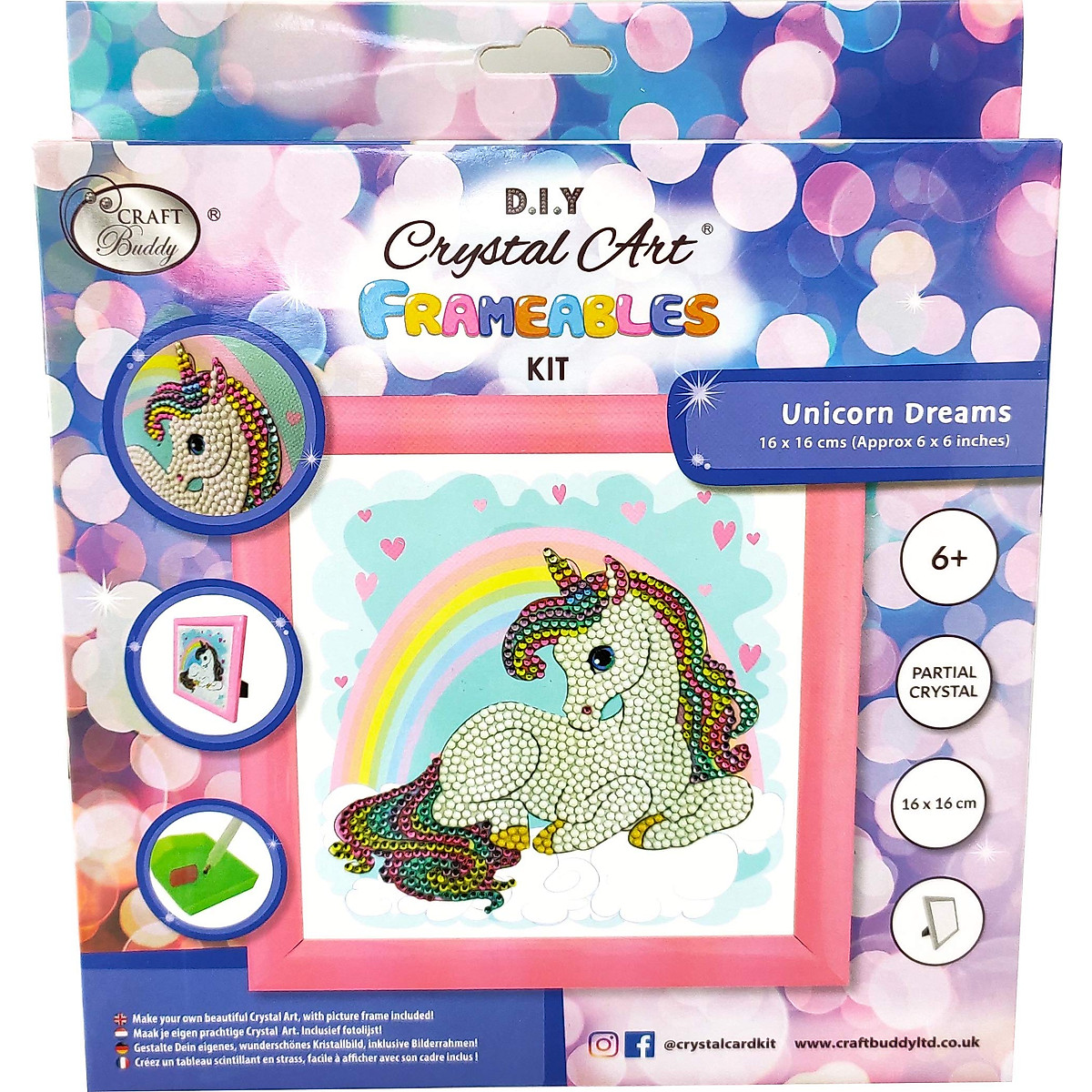 Craft Buddy Crystal Art CAFBL-4 Unicorn Rainbow, 16x16cm Frameable Crystal Art