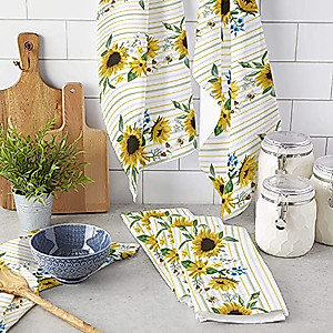 Big buy store Sunflower Butterfly Bee Floral Kitchen Dish Towels, Soft Lightweight Microfiber Absorbent Decorative Hand Towel Green Yellow Stripes Tea Towel Guest Towel for Kitchen Bathroom 18x28in
