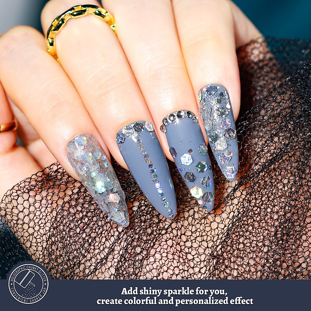 Holographic Chunky Glitter, 160G/5.64OZ Craft Glitter for Resin, Metallic Iridescent Chunky Fine Glitter Sequin Flake Bulk, Nail Glitter for Makeup Body Face Eye, Epoxy Tumbler, LEOBRO Silver Glitter