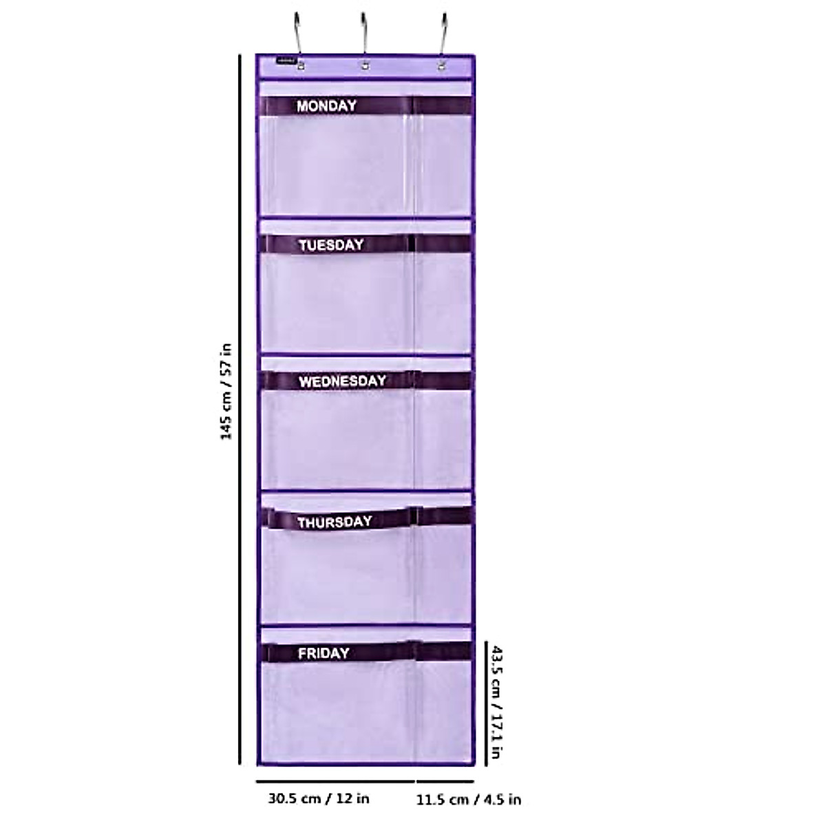 ANZORG Weekly Kids Clothes Organizer Day of Week School Clothing Storage Monday to Friday Hanging Closet Organizer (Purple)