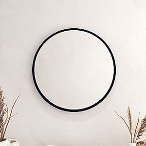 HBCY Creations Round Mirror, Black 24 inch Wall Mirror for Entryway, Bathroom, Living Room and More, Modern Minimalist Mirror for Both Rustic and Boho Design and Decor