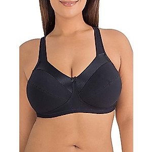 Fruit of the Loom Women's Seamed Soft Cup Wirefree Cotton Bra with Satin Trim, Black HUE, 44D