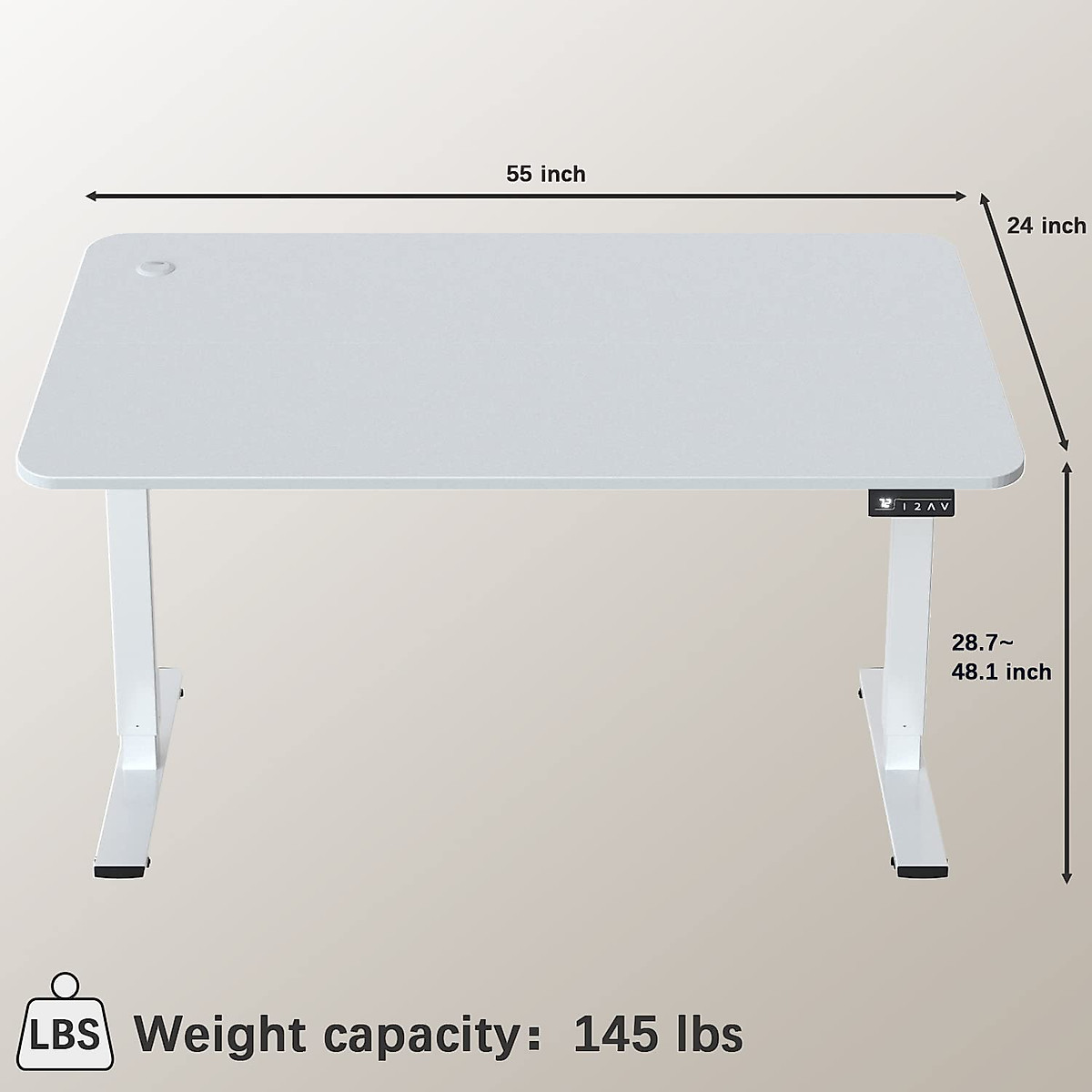 Furmax Electric Height Adjustable Standing Desk Large 55 x 24 Inches Sit Stand up Desk Home Office Computer Desk Memory Preset with T-Shaped Metal Bracket, White