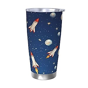 EKPRAVDKTF Rocket In Space 20oz Insulated Stainless Steel Tumbler With Lids And Straws, Double Wall Vacuum Travel Coffee Mug, Thermal Cup For Cold & Hot Drinks, Reusable Metal Straw & Brush