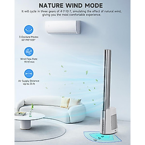 Gimify 40'' Bladeless Tower Fan for Home with Remote Control, Quiet 120° Oscillating Fan with 3 Modes 12 Wind Speeds,12H Timer, Standing Fan with HEPA Filter 99.97% Smoke Dust for Bedroom Office
