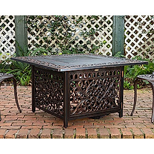 Fire Sense 62527 Sedona Aluminum Convertible Gas Fire Pit Table 55,000 BTU Outdoor Multi-Functional Fire Pit with Fire Bowl Lid, Nylon Weather Cover & Clear Fire Glass - Bronze Finish - Square