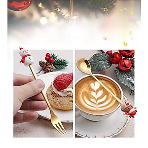 Christmas Coffee Spoons Coffee Stirrers Cake spoon Premium Stainless Steel Ice Tea Spoons, Ice Cream Spoon, Cocktail Stirring Spoons Set of 4（Gold Color）