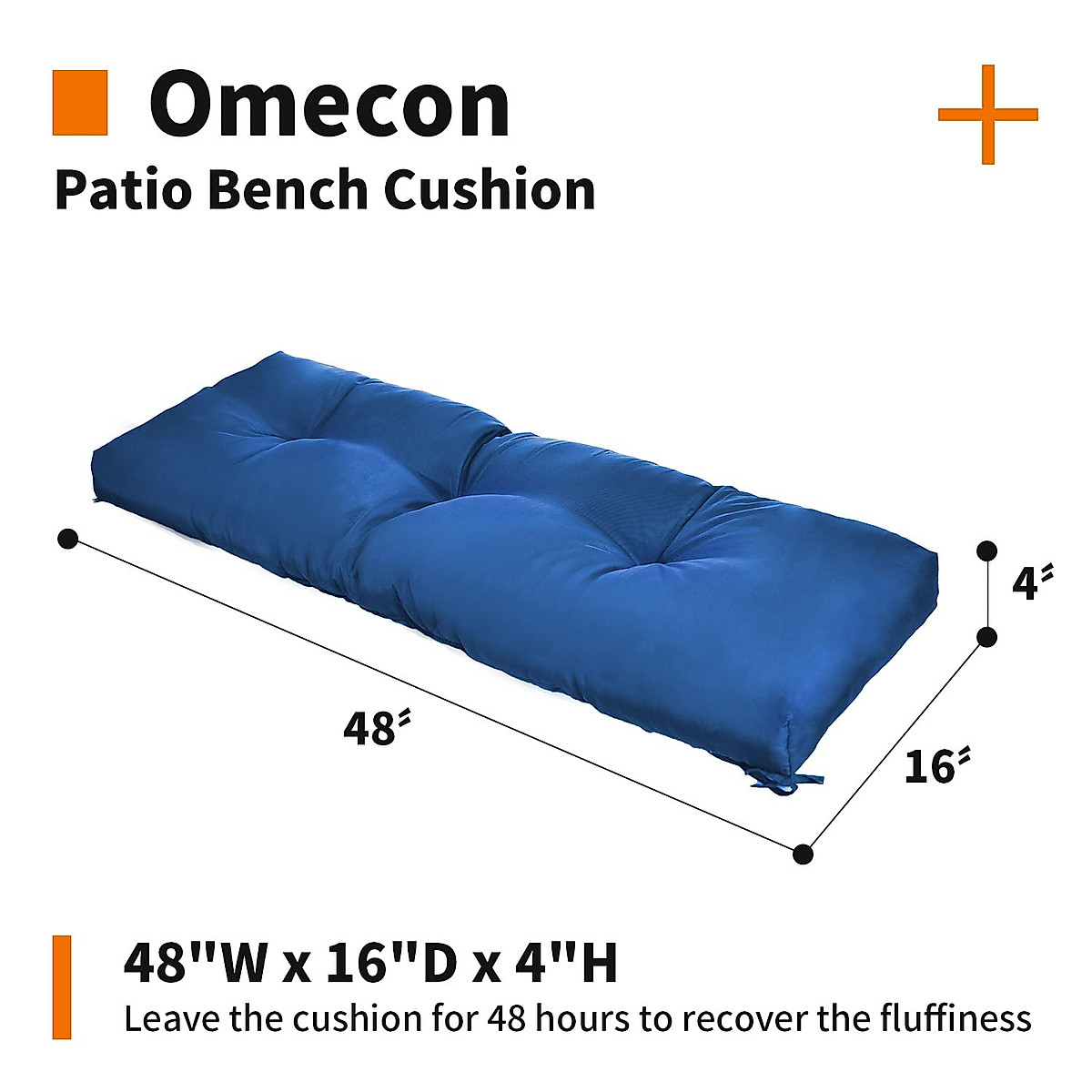 Outdoor Chair Cushion, Tufted Water-Repellent Patio Seat Cushions with Non-Slip Ties, 48”x16”x4”, Navy