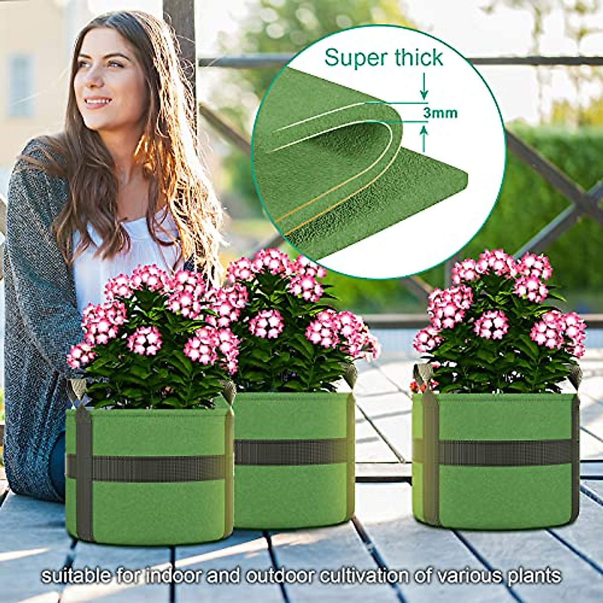 YLYYCC 3-Pack 5 Gallon Grow Bags Heavy Duty Thickened Nonwoven Plant Fabric Pots with Handles, Durable Portable Bags, Cylindrical