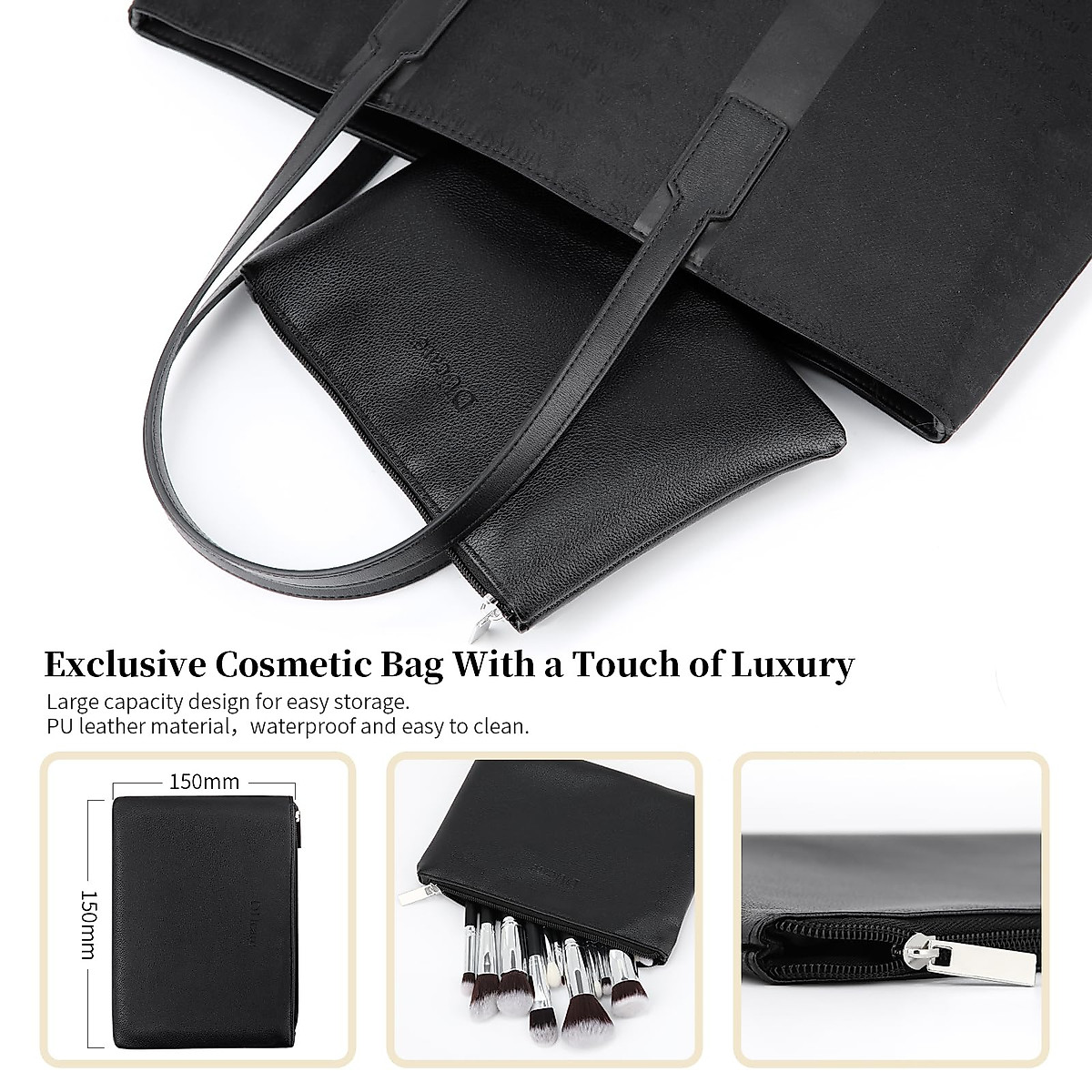 DUcare Makeup Brushes with Bag,15Pcs Makeup Brush Set Christmas Gift Travel Kabuki Foundation Blending Blush Eyeliner Shadow Brow Concealer Brushes Kit Black