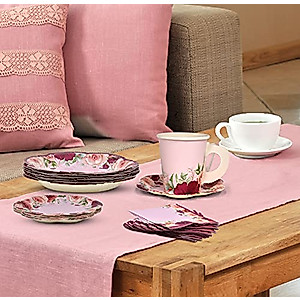 24 Disposable Tea Cups and Saucers Sets Floral Design 7" Flower Scallop Shaped Plates 24 5" Saucer Paper Plate 24 5 oz. Tea Cup with Handle 48 Lunch Napkins for Spring Wedding Birthday Party Supplies