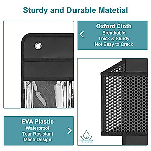 NPET Over Door Hanging Organizer Wall Mount Storage with Clear PVC Pocket, EVA Waterproof Mesh Pocket and Oxford Cloth Material for Closet Bedroom Nursery Dorm (33BK01, Black)