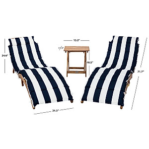 SAFAVIEH Outdoor Collection Pacifica Natural Brown Solid Wood/Navy & White Stripe Cushion 3-Piece Chaise Lounge Set with Table (PAT7020F)