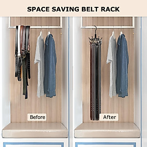 Lomrsiul Belt Hanger Organizer for Closet - Non Slip Rotatable Tie Rack Hanger with 6 Hooks Max 24 Belts Closet Organizers and Storage for Belt Tie Purse Tank Top Handbag Hat Bra Black