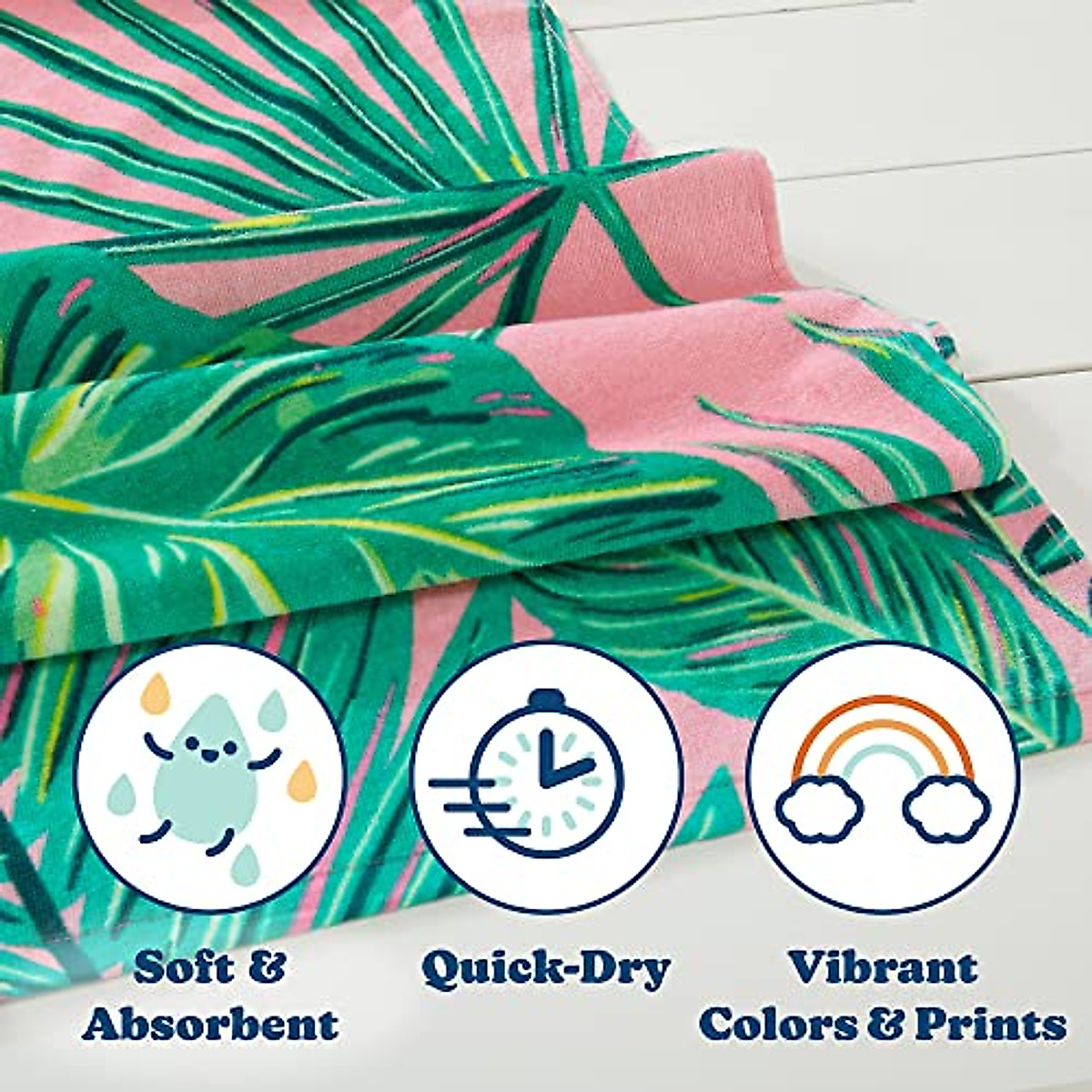 Sun Sprouts 100% Cotton Beach Towel Palm Leaves Pattern for Kids & Toddler. Bath, Pool, Camping, Travel Towel for Boys & Girls. 30” x 60” Quick-Dry & Super Absorbent Beach Blanket