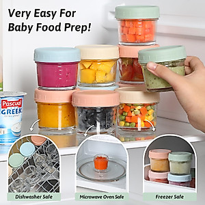 VITEVER 8 Pack Glass Baby Food Storage Containers, 4 oz Baby Food Jars with Plastic Lids, Small Baby Food Maker, Reusable Infant Freezer Container, Microwave, Dishwasher & Freezer Safe, BPA Free