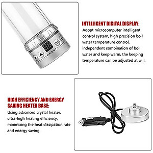 12V 24V Car Electric Kettle Travel Heated Cup Water Heater for Auto, Portable Boil Water, Tea, Coffee, Milk, 280ml Capacity, Black (Silver)