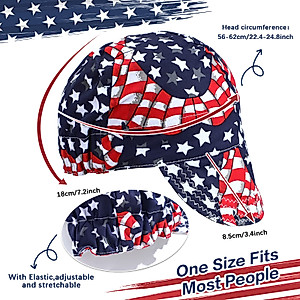 2 Pcs Welding Cap Flame Resistant Cotton Welding Hat Mesh Inside Liner for Welders Caps Elastic Low Crown for Welder Electrician Gas Station Matched with Most Welding Helmet (Flag Style)