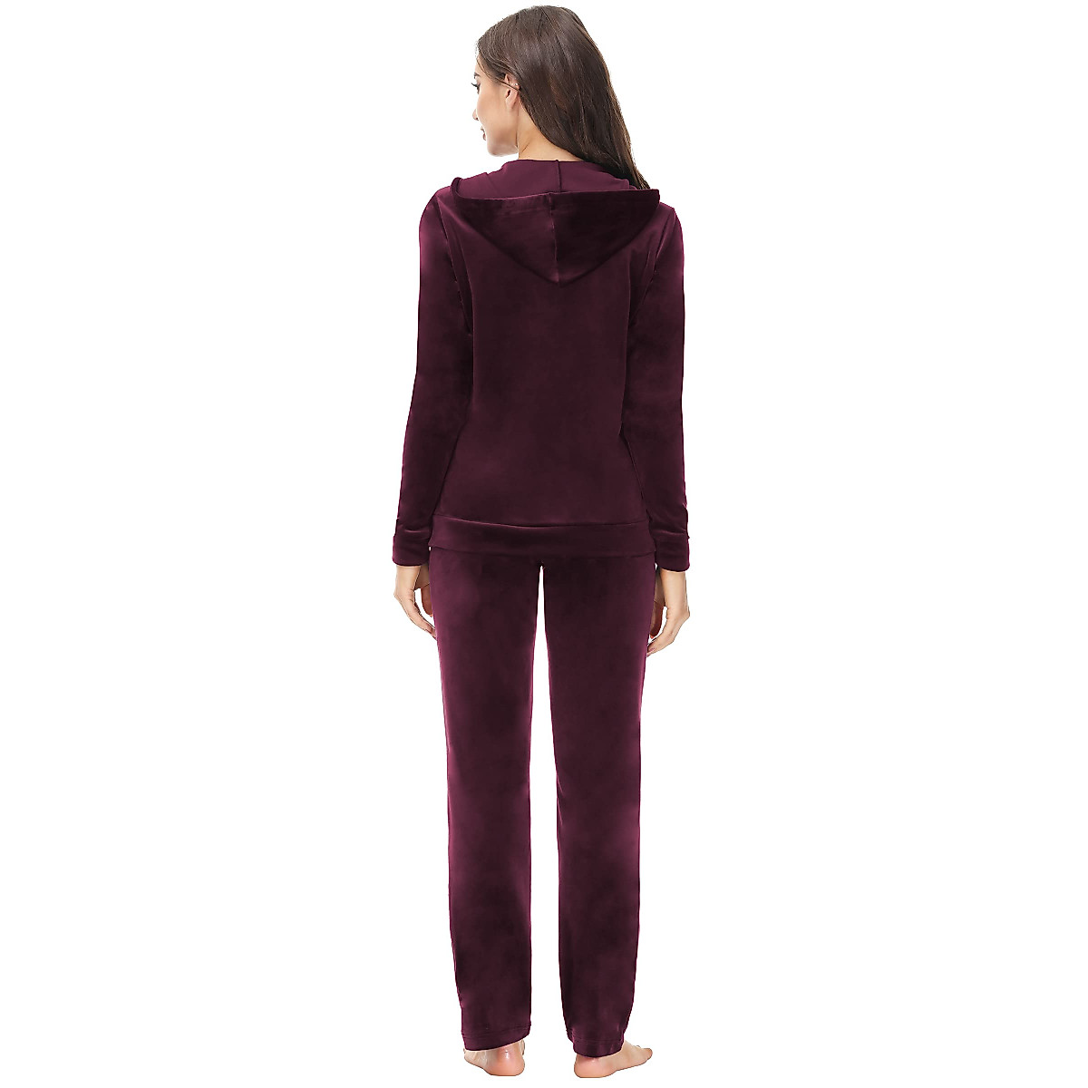 ANOTHER CHOICE Velour Tracksuit Women 2 Piece Zip-Up Velvet Sweatsuits Hooded Soft Jogging Set(Wine,Small)