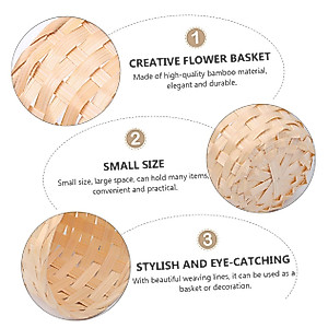 Toyvian 5pcs Woven Basket Storage Basket Woven Bucket Rattan Makeup Basket Small Wicker Baskets Flower Seagrass Belly Basket Wood Chip Basket Woven Cube Candy Bowl Wooden Doll House Round