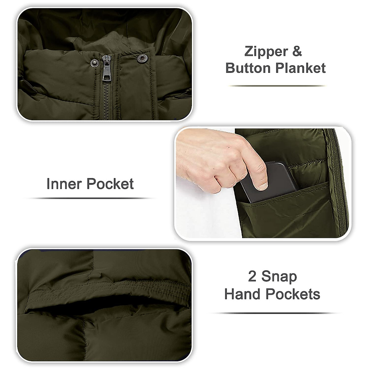 FARVALUE Mens Winter Coats Warm Puffer Jacket Thicken Winter Parka Padded Outwear with Hood Army Green Medium