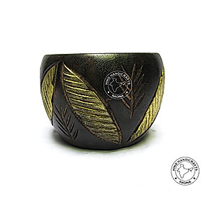 Hind Handicrafts Premium Solid Dark Handmade Crafted Wooden Portable Antique Yarn Storage Bowl - Holder for Knitting Crochet Hook Accessories (6" x 6" x 4", Antique - Golden Leaf)