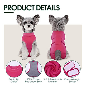Kuoser Dog Surgery Suit Female Spay, Dog Recovery Suit Male Neuter, Dog Clothes Onesie for Surgery Anti Licking Abdominal Wounds Pet Puppy Surgical Recovery Bodysuit Shirt, Substitute E-Collar & Cone