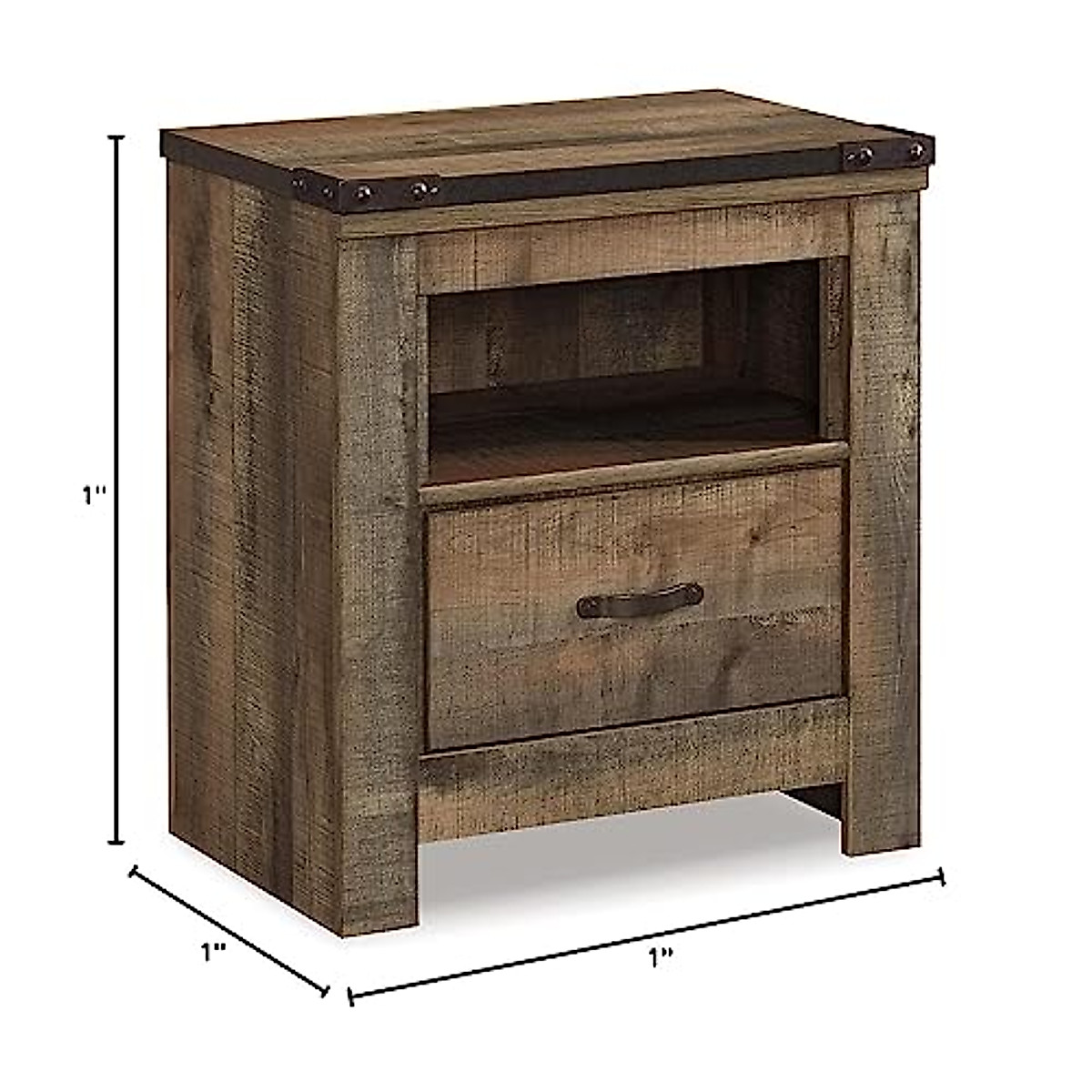 Signature Design by Ashley Trinell Rustic 1 Drawer Nightstand with USB Charing Stations, 26.22" Tall, Warm Brown