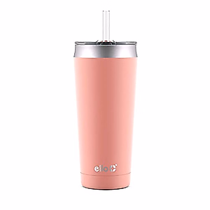 Ello Beacon Vacuum Insulated Stainless Steel Tumbler with Slider Lid and Optional Straw, 24 oz, Coral
